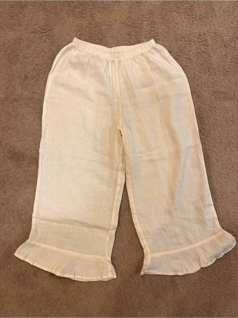 Flax | Pants & Jumpsuits | Flax Cream Ruffle Hem Linen Pants | Poshmark